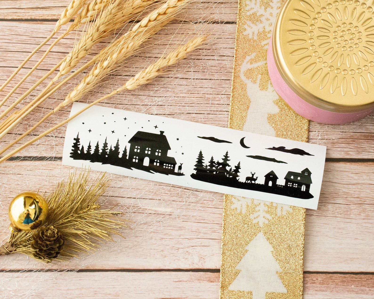 Rural Estate Svg, Snowing Deer Scene Silhouette, Winter Cabin Svg, Home ...