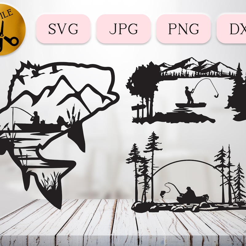 Bass Fishing Scene Dxf - Etsy