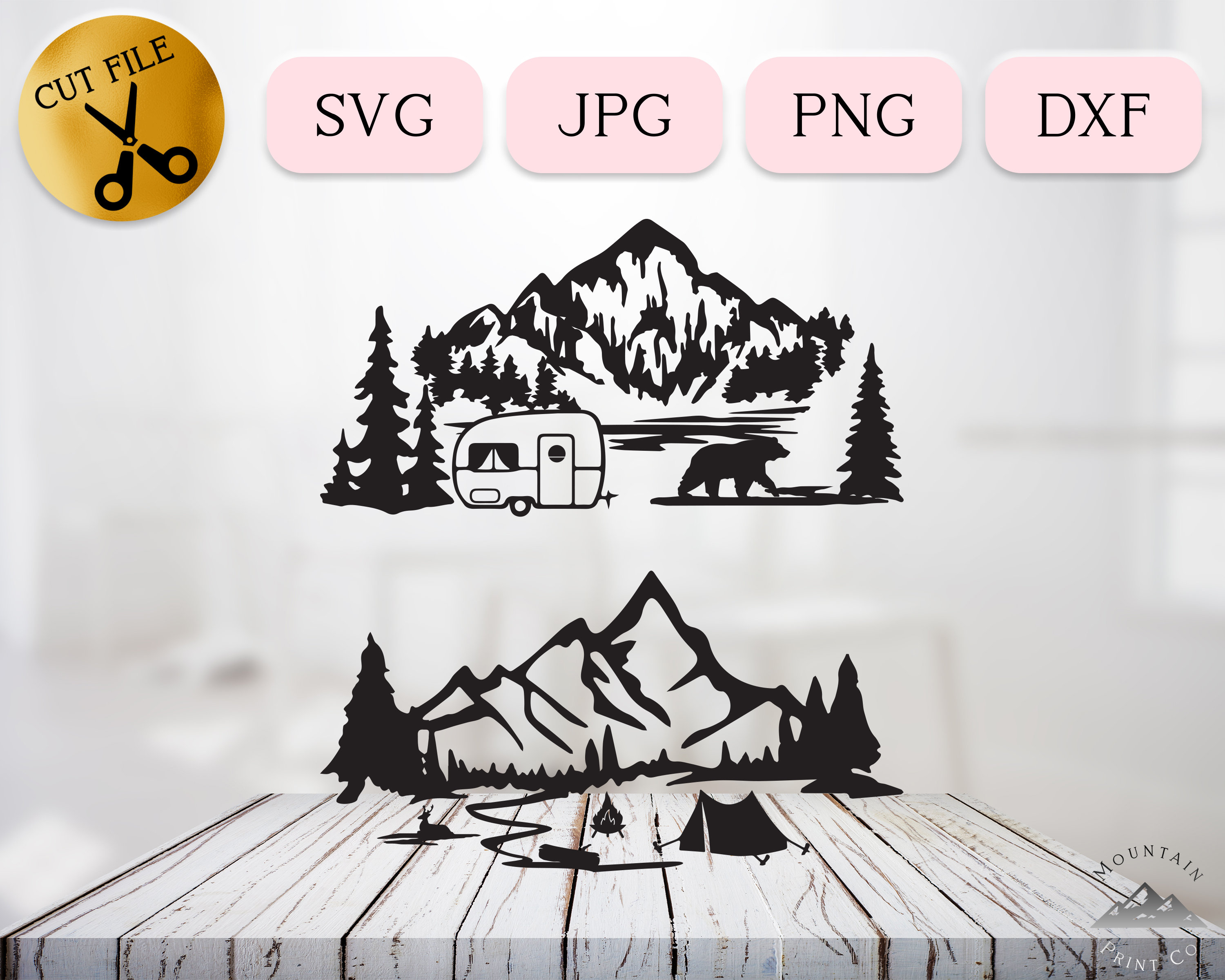 Mountain Camper SVG Bundle, Trailer Camping Vector, Woods Campfire ...