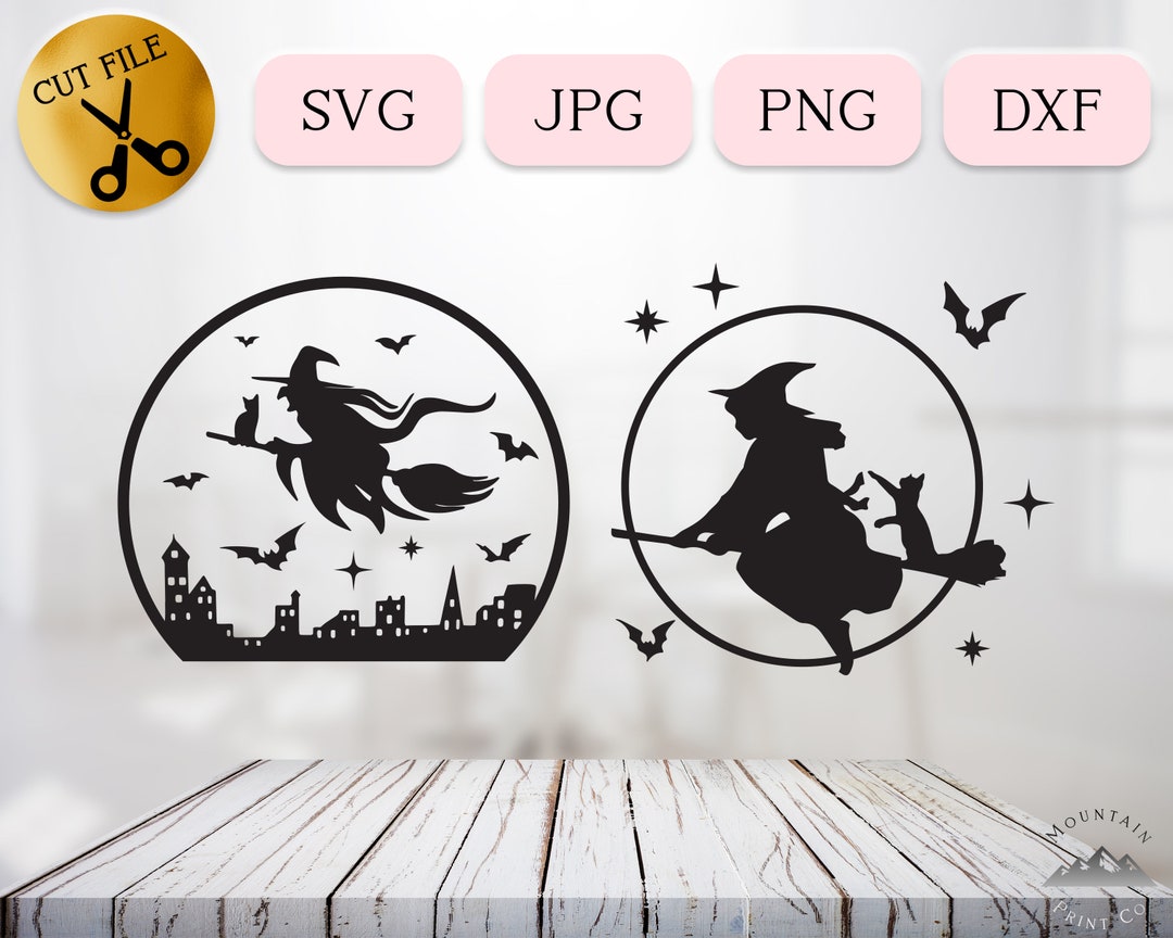 Flying Witch Svg Bundle, Witch on Broomstick Svg Cricut, Flying ...