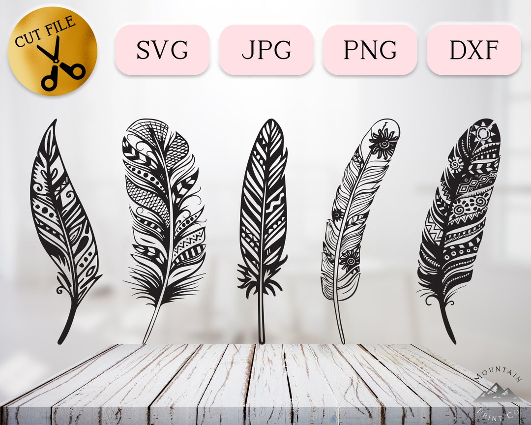 Intricate Feather SVG Clipart Bundle, Boho Tribal Feather Vector ...