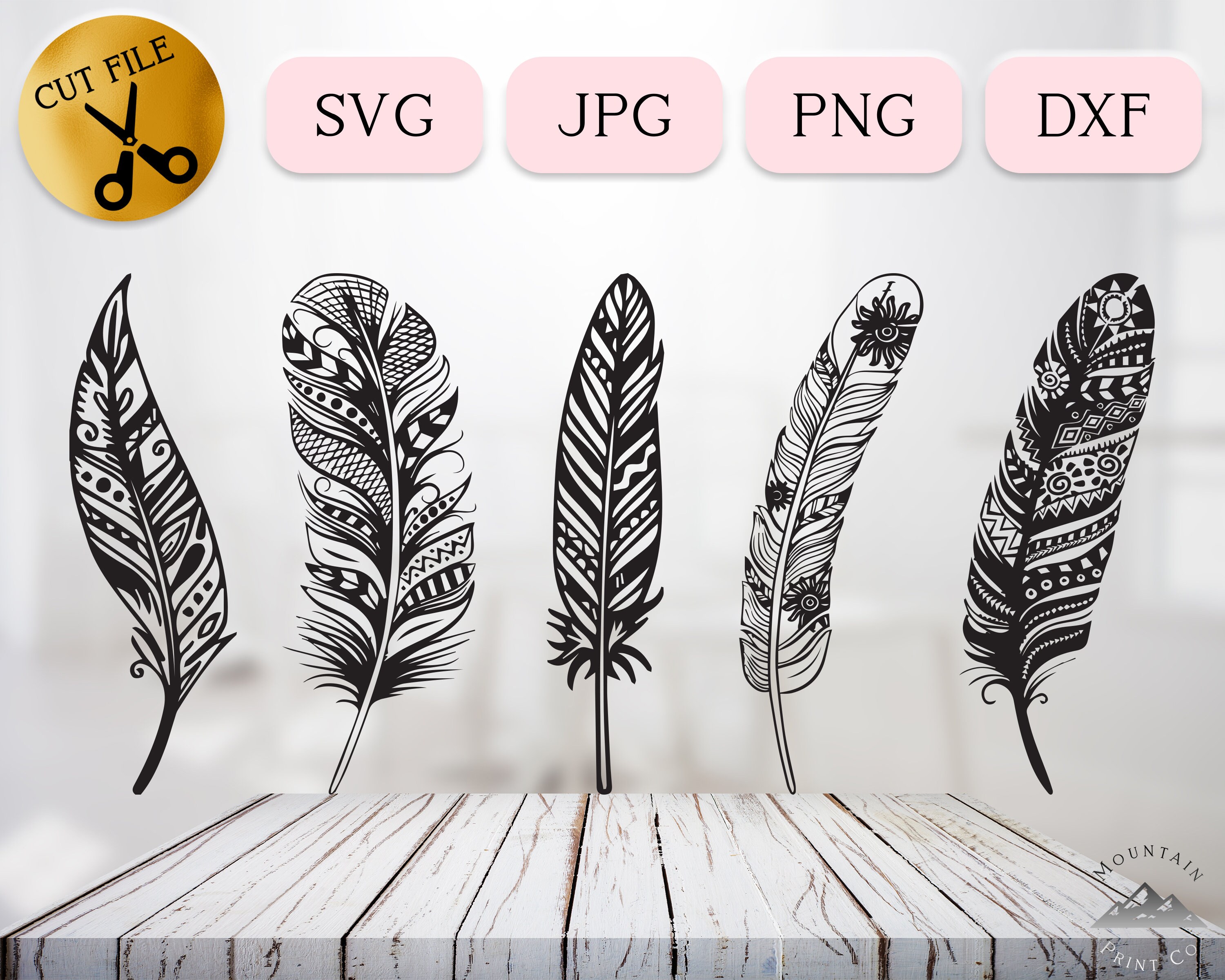 Intricate Feather SVG Clipart Bundle Boho Tribal Feather - Etsy