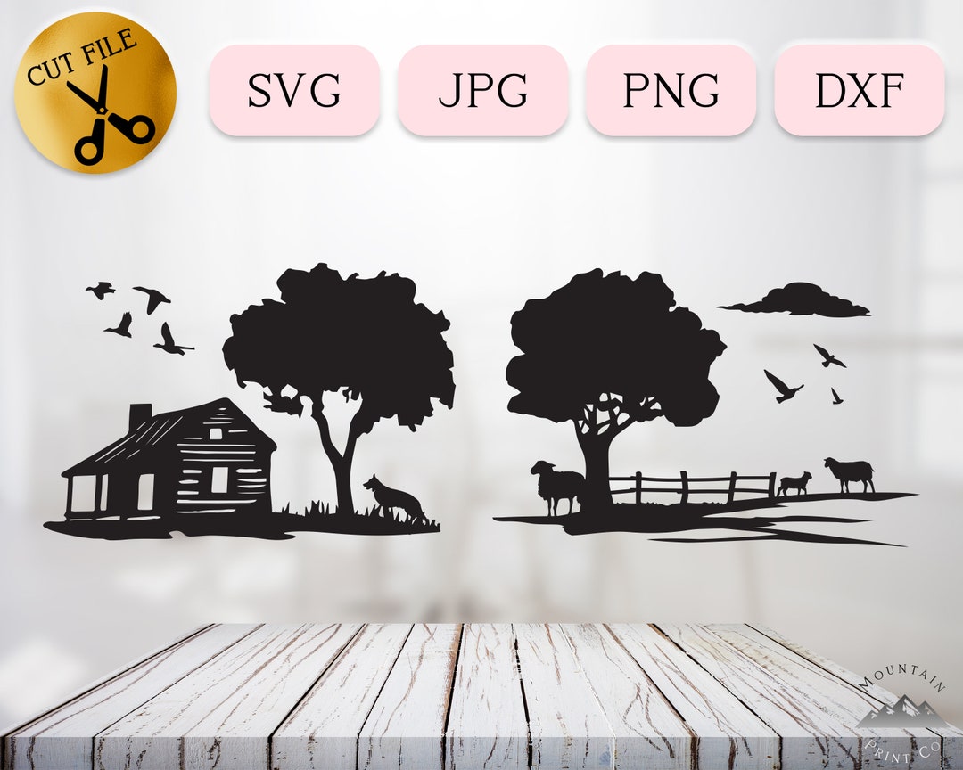 Acreage Scene Svg Bundle, Rural Country Life Svg, Sheep Ranch ...