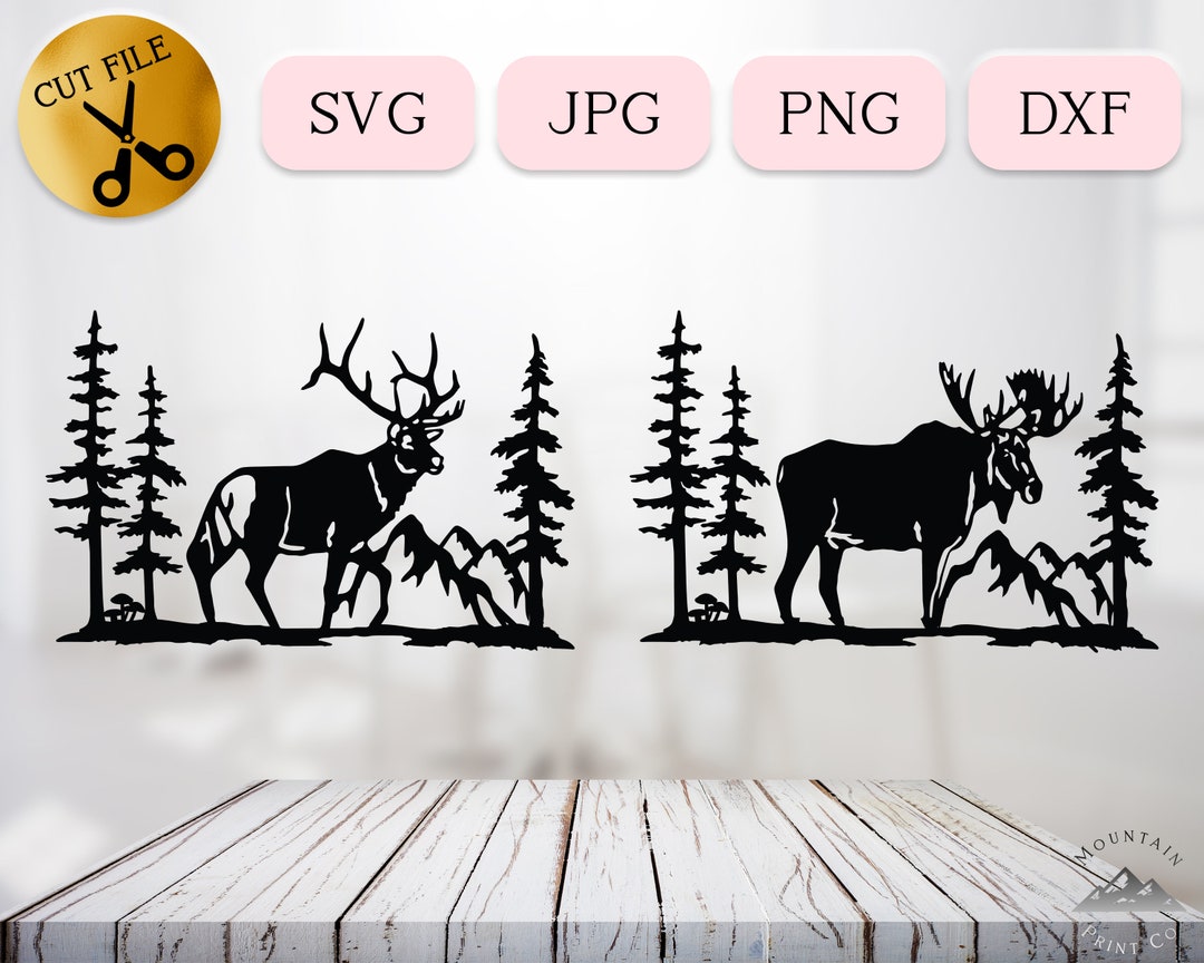 Forest Svg, Mountain Svg, Wildlife Scene Svg Cricut, Detailed Moose Svg ...