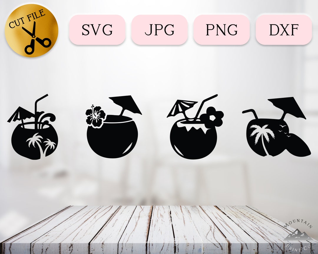 Coconut Cocktail SVG Bundle Clipart, Tropical Vector, Summer Beach ...