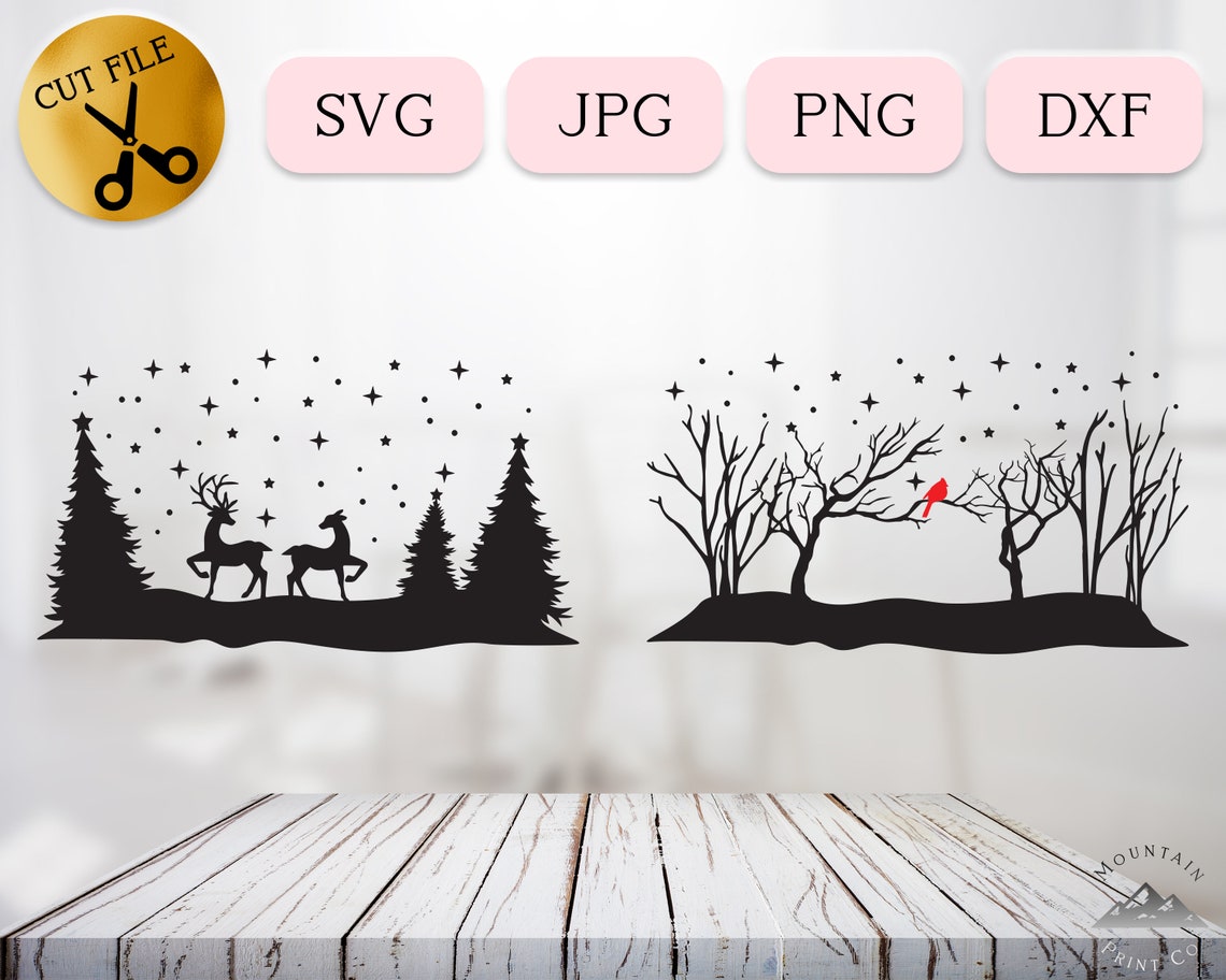 Winter Scene SVG Reindeer Svg Clipart Cricut Snowy Woods - Etsy
