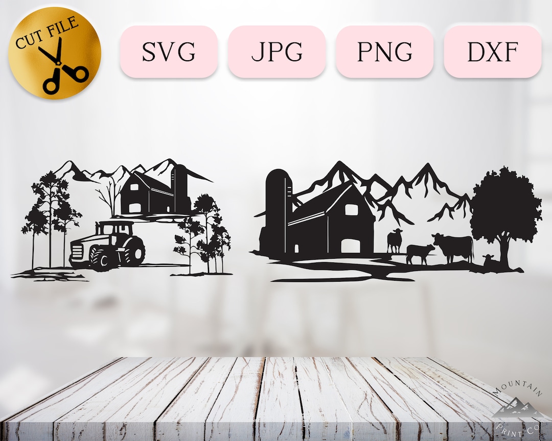 Farm Tractor Svg Scene, Farm Life Svg, Farmer Silhouette Vector, Dairy ...