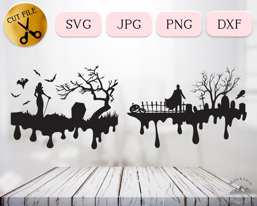 Vampire Svg Bundle, Halloween Blood Drip Silhouette, Scary Gothic Scene ...