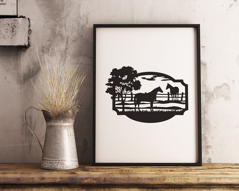 Field Horses Svg Vector Cut File, Farm Horse Silhouettes, Rural Welcome ...
