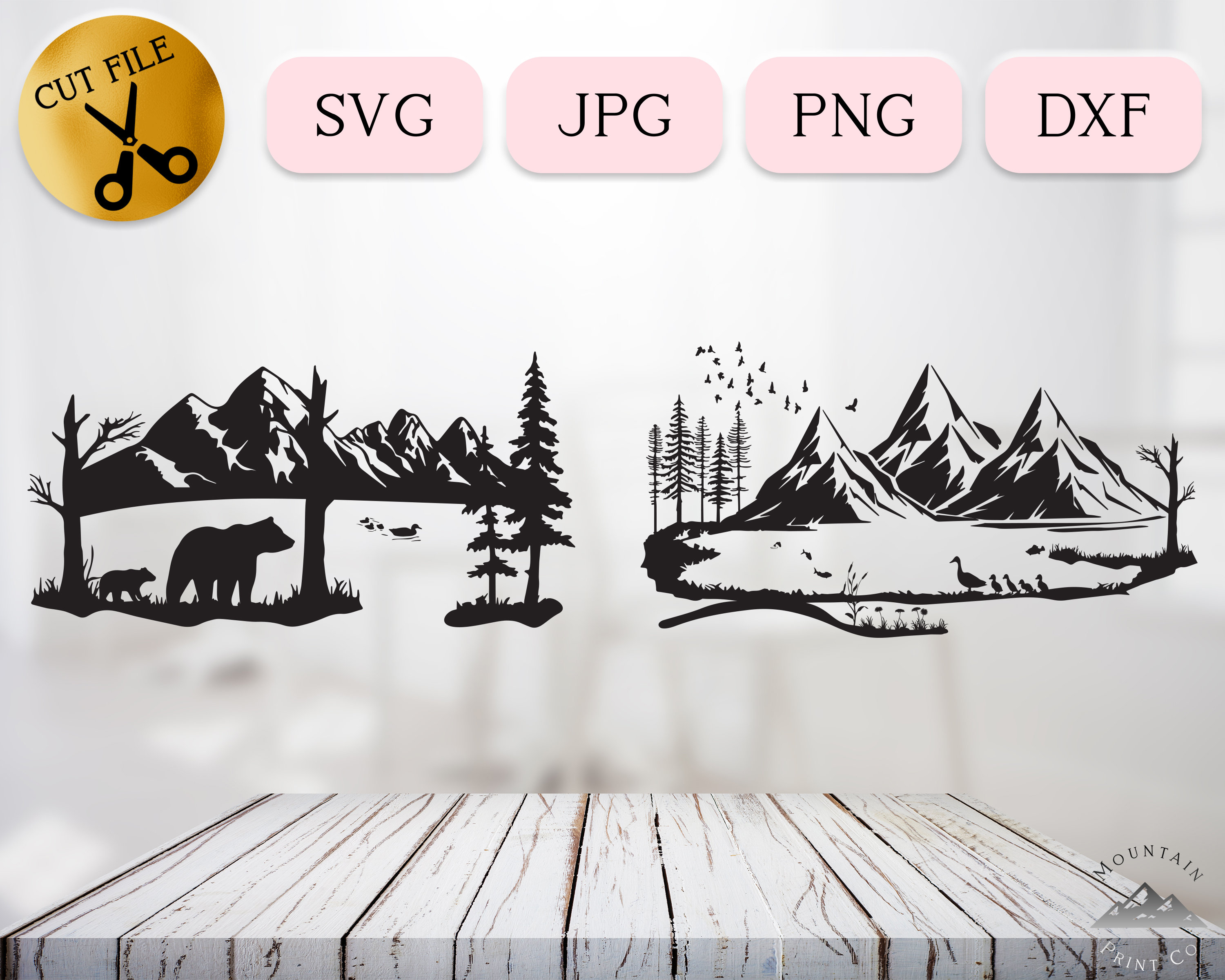 Wildlife Nature Lake Scene SVG Bundle, Mountain Pond Landscape ...