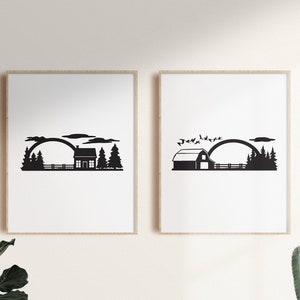 Homestead Silhouette SVG Bundle, Rural Farmhouse Clipart, Farming Scene ...