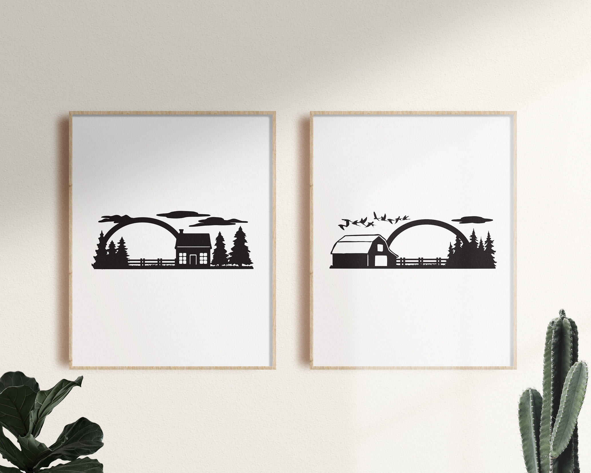 Homestead Silhouette SVG Bundle, Rural Farmhouse Clipart, Farming Scene ...