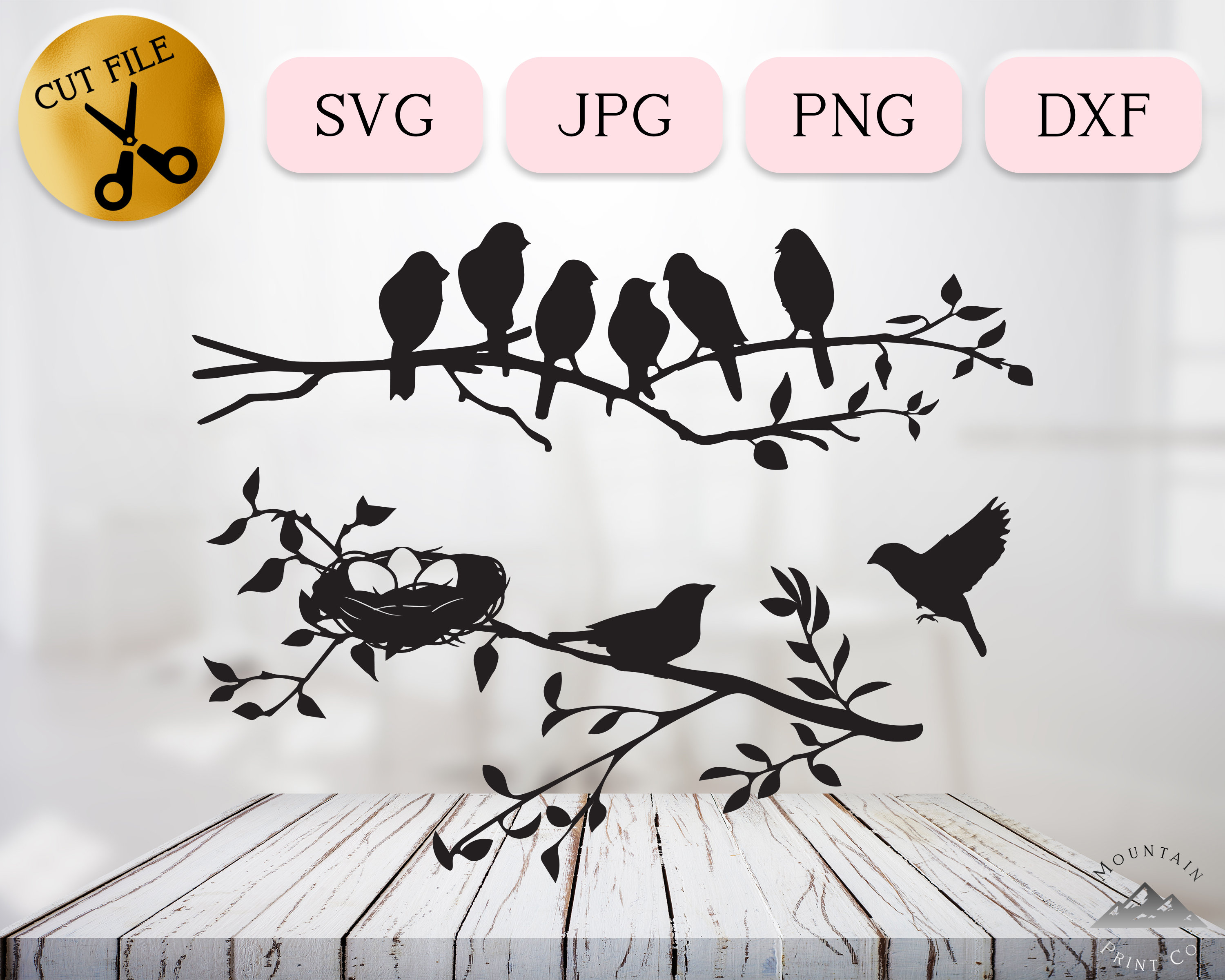 Vögel SVG Bundle, Vögel auf Zweigen zwart, Vogel im Baum Silhouette ...