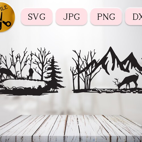 Buck and Doe in Forest Svg Bundle Forest Deer Scene Digital - Etsy