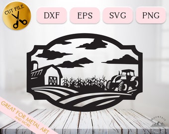DXF File Farm Scene With Tractor - Etsy