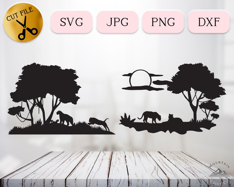 Jungle Cats Svg Bundle, Big Cat Silhouette, Jungle Animals Scene ...