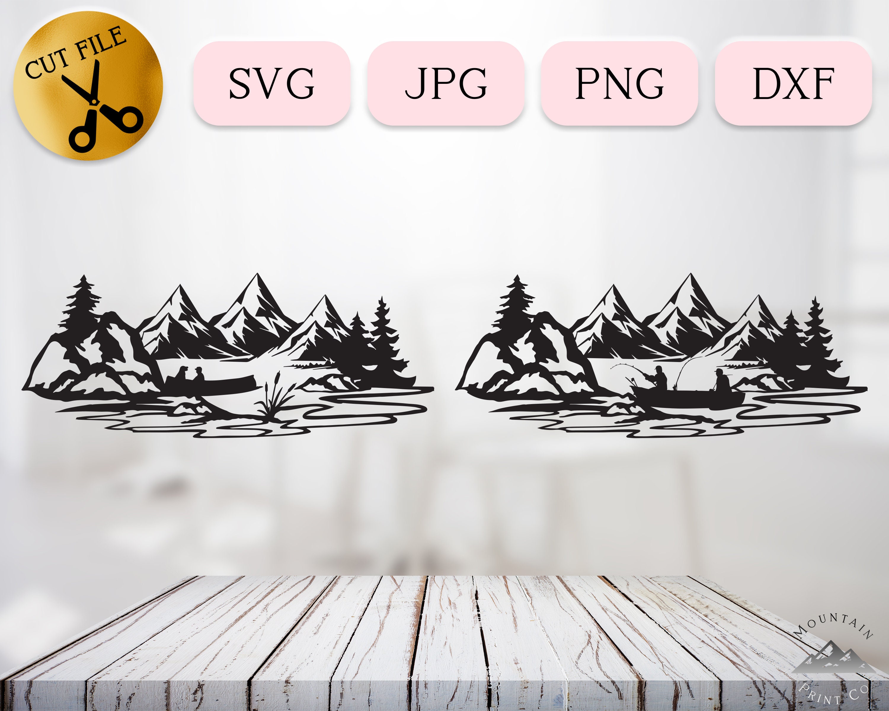 Fishing on the Lake SVG Bundle, Lake Louise Silhouette, Out on the Lake ...