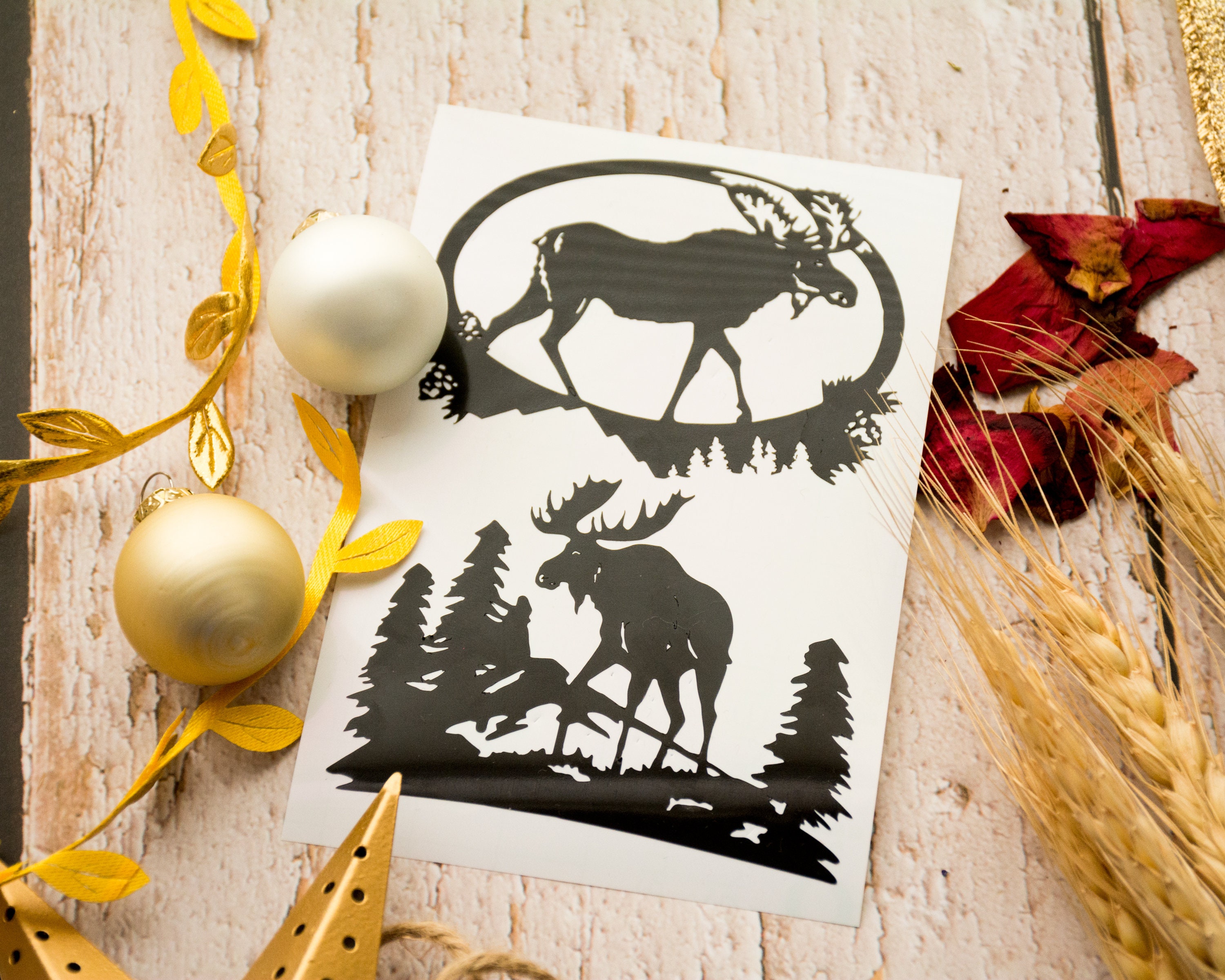 Christmas Moose SVG Bundle, Snowglobe Svg, Moose Forest Mountain Scene ...