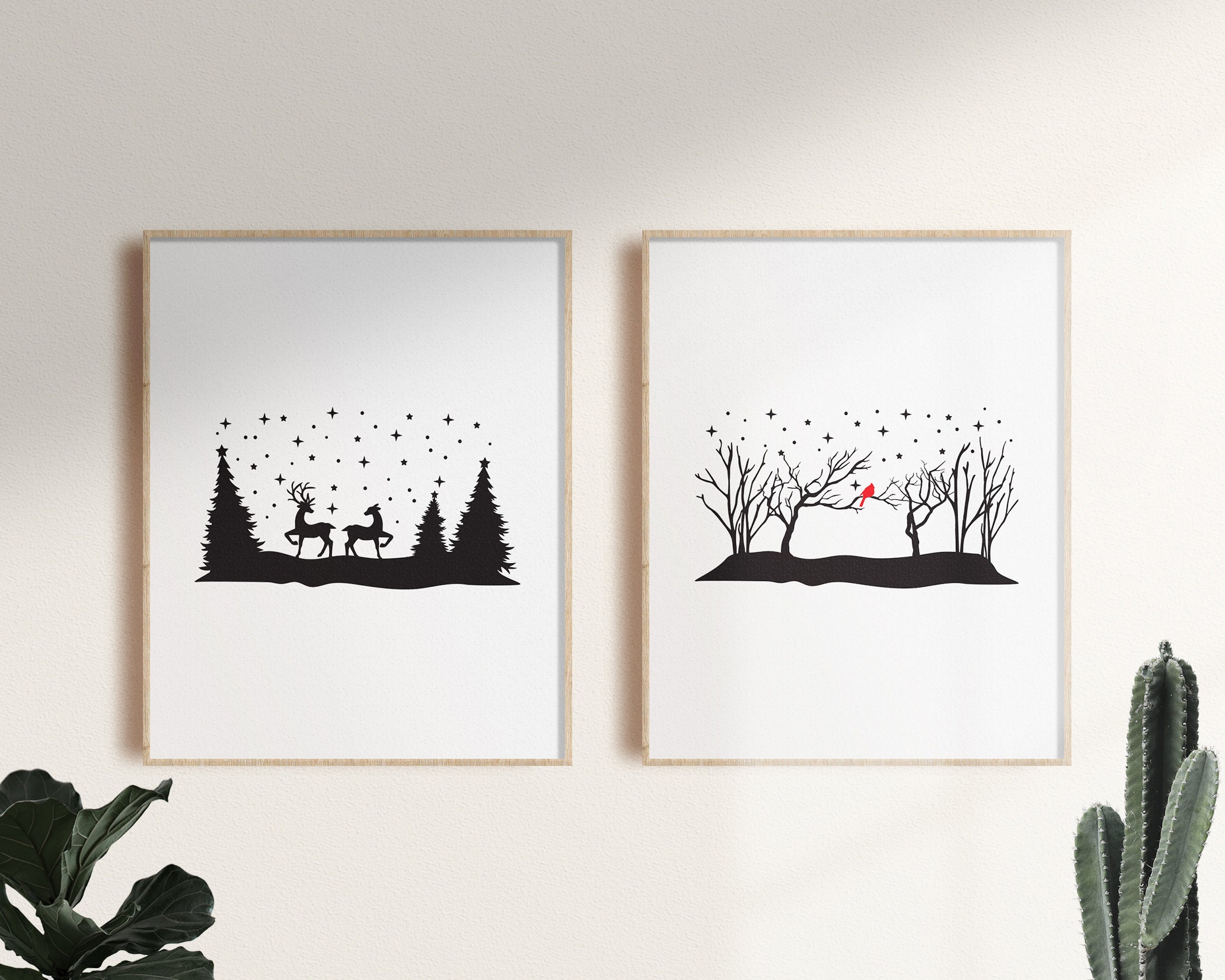 Winter Scene SVG Reindeer Svg Clipart Cricut Snowy Woods - Etsy