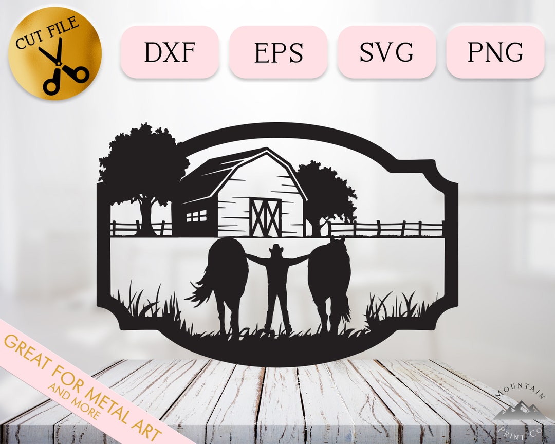 Metal Cut File of Field Horses Dxf, Cowboy Scene Png, Leading Horses ...