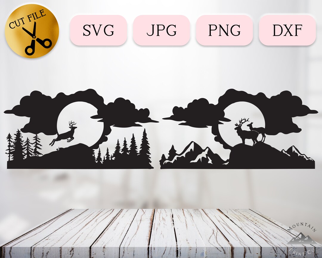 Stag SVG, Fantasy Deer Scene, Full Moon Svg Cricut, Deer Silhouette ...
