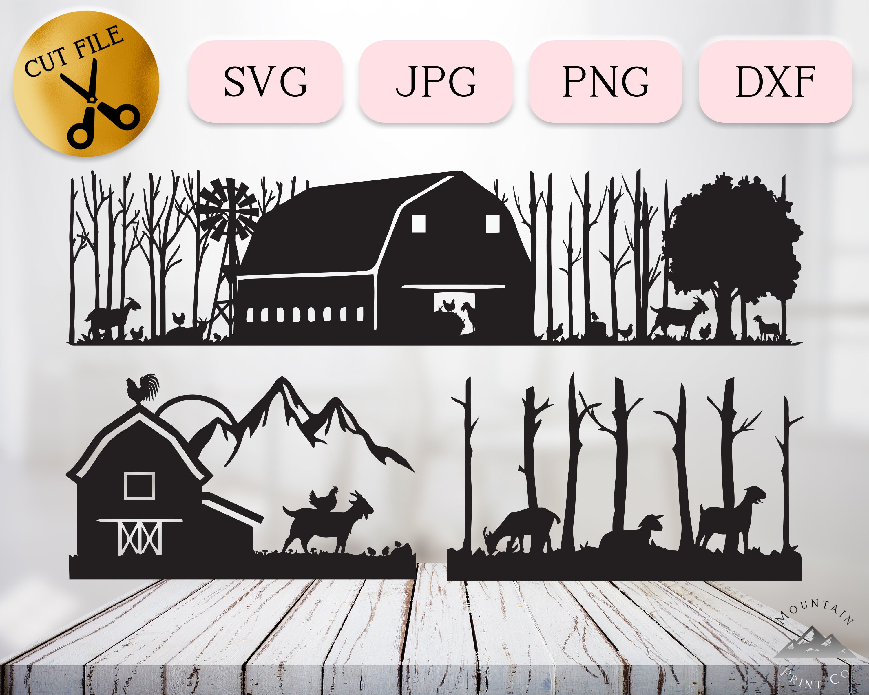 Paquete de Svg de cabra y pollo, silueta de corral, Svg de campo ...