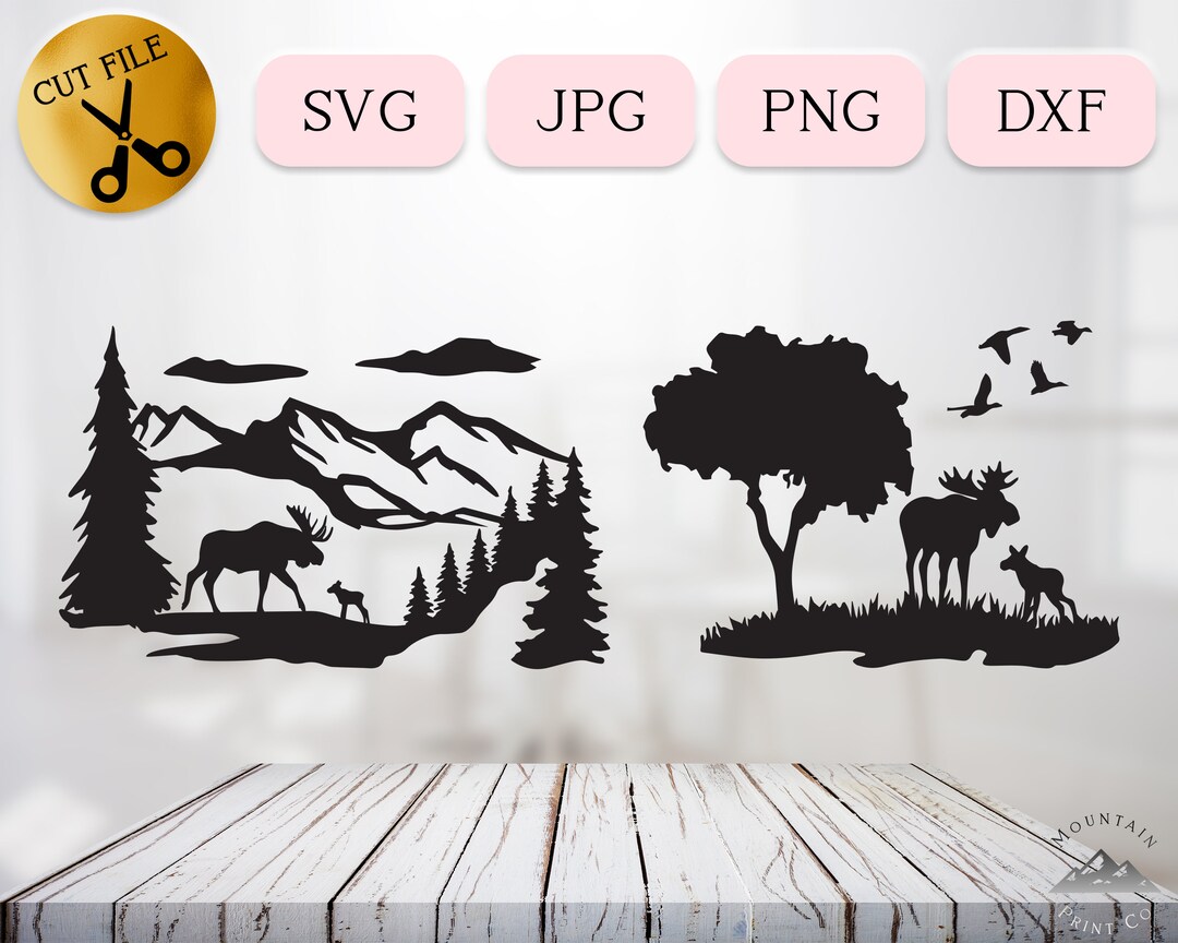 Baby Moose SVG Bundle, Mama Moose Baby Calf Svg Cricut, Nature Scene ...