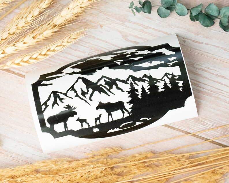 Moose Family Dxf With Border Frame Mountain Scene Laser Cut - Etsy