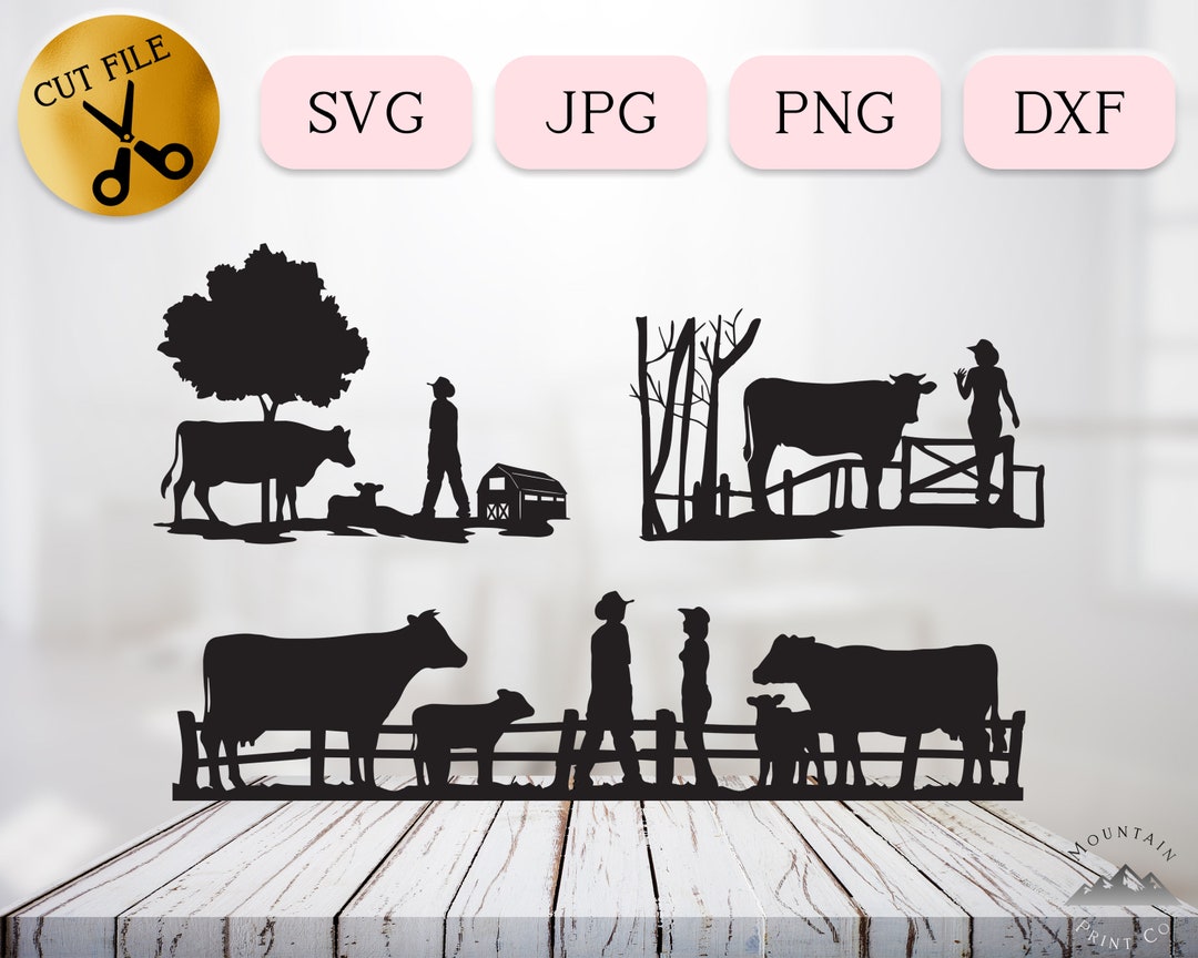 Farming Family Svg Bundle, Farmer and Wife Silhouette, Cow Ranch ...