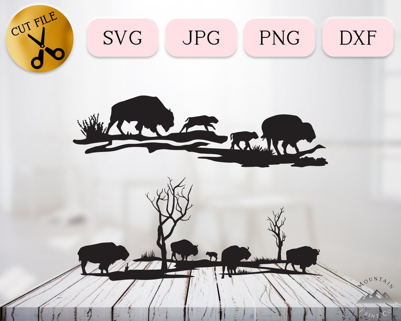 Grazing Buffalo SVG Bundle, Baby Bison Family Vector, Prairie Animal ...