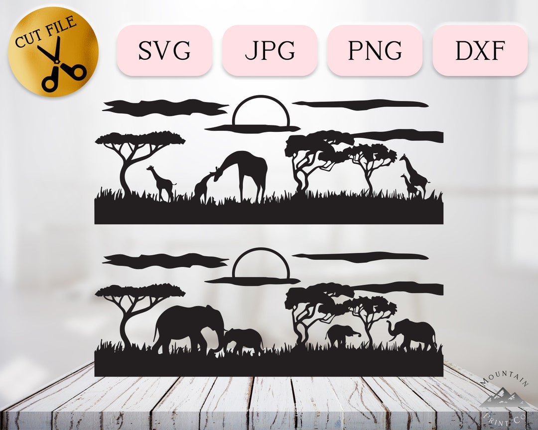 Jungle SVG, Giraffe Svg, Elephant Svg, Safari Silhouette, Elephant ...