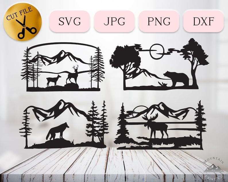Mountain Animal SVG Woodland Scene Forest Landscape Vector | Etsy Canada