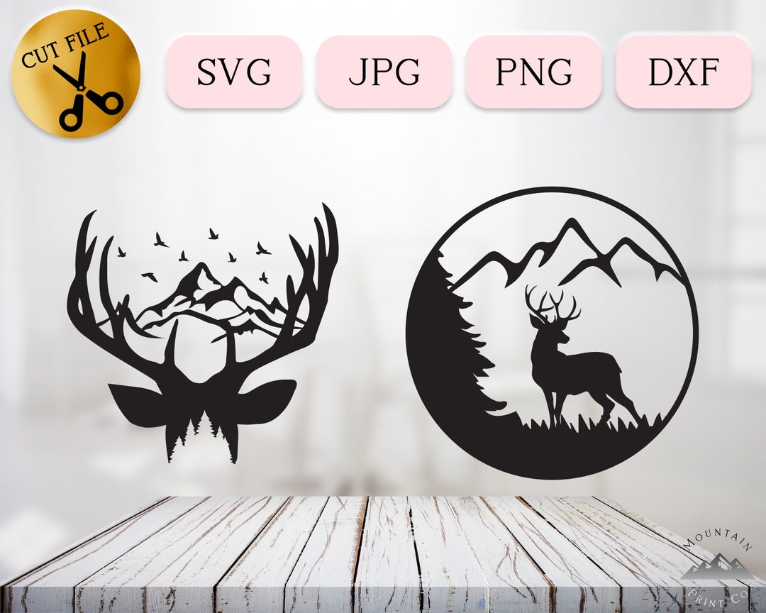 Wild and Free SVG, Deer Silhouette Cut File, Mountain Forest Landscape ...