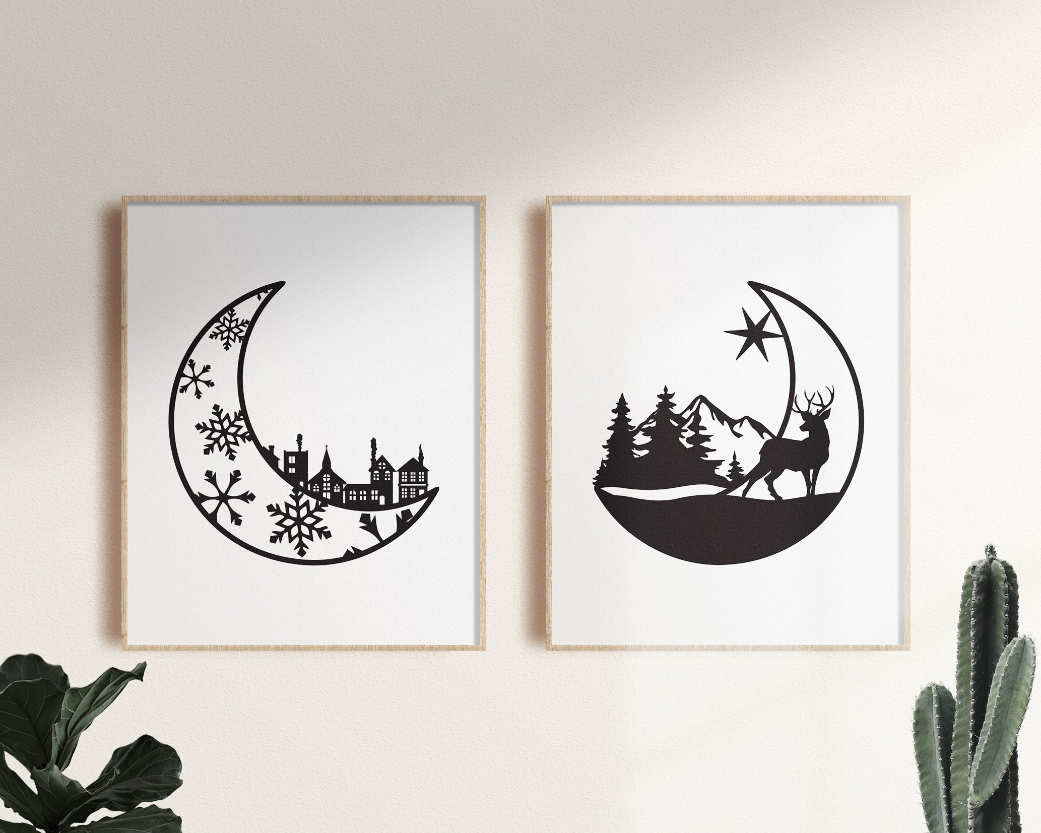 Christmas Moon SVG Bundle Snowy Christmas Village Scene Deer | Etsy