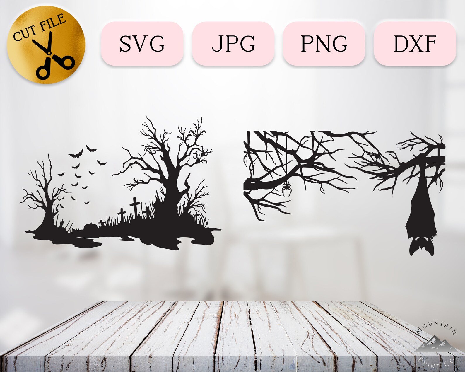 Halloween Graveyard Scene SVG Bundle, Haunted Tombstone Vector ...