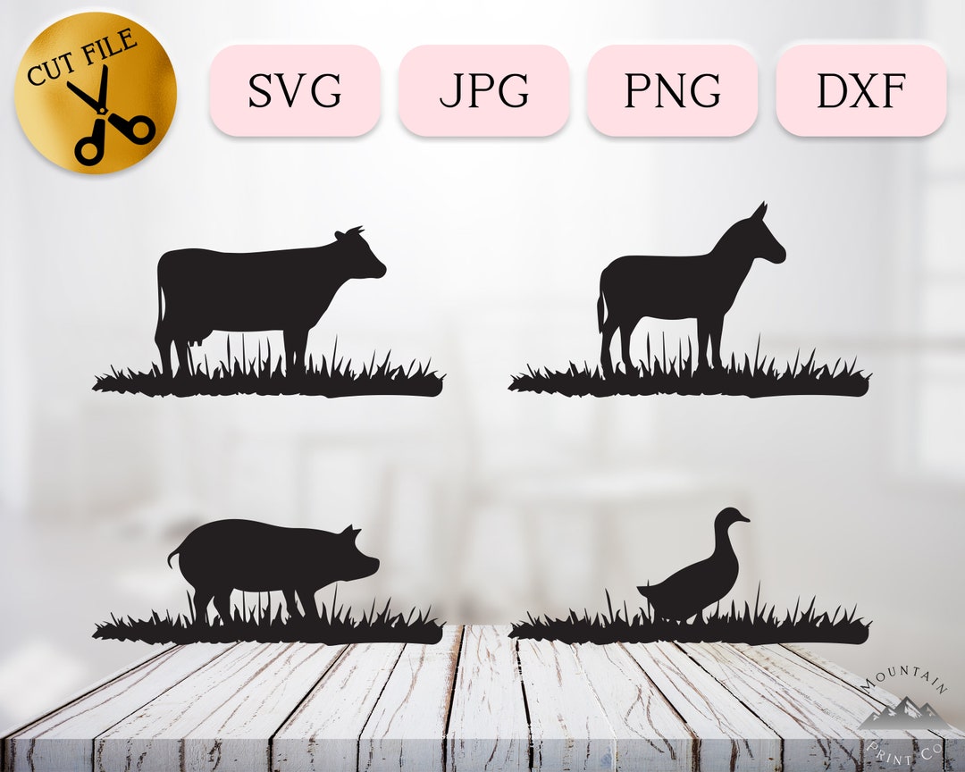 Basic Farm Animals Svg, Farm Animal Silhouettes, Farmer Clipart, Cow ...