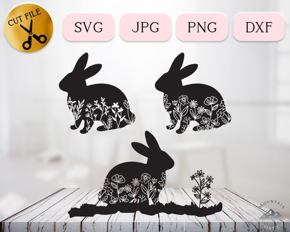 Floral Rabbit Svg Easter Bunny Svg Cricut Floral Bunny Svg | Etsy