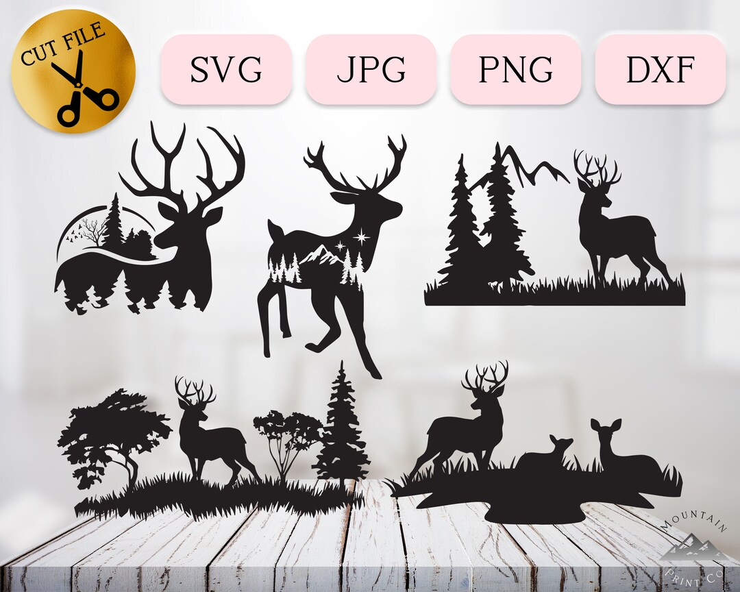 5 Deer Bundle SVG Deer Svg, Mountain DXF Cricut, Camping Svg, Nature ...