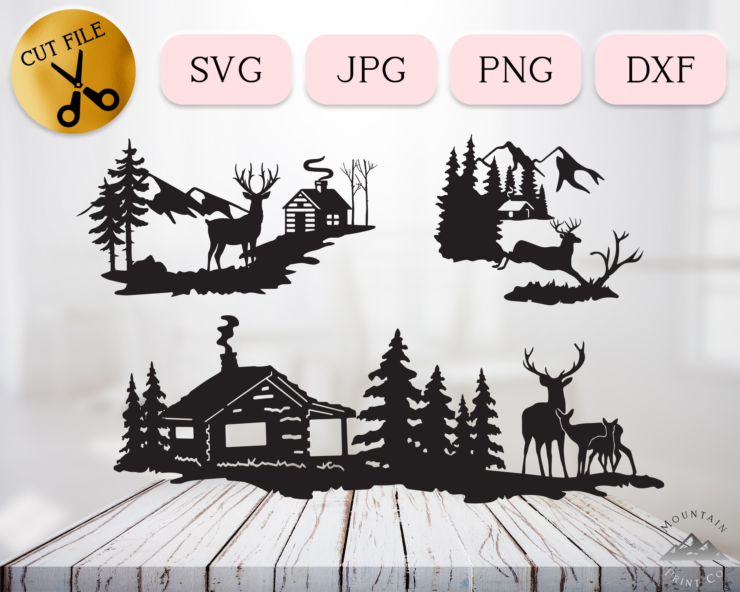 3 Winter Log Cabin SVG Bundle Outdoor Svg Cabin Silhouette in - Etsy UK