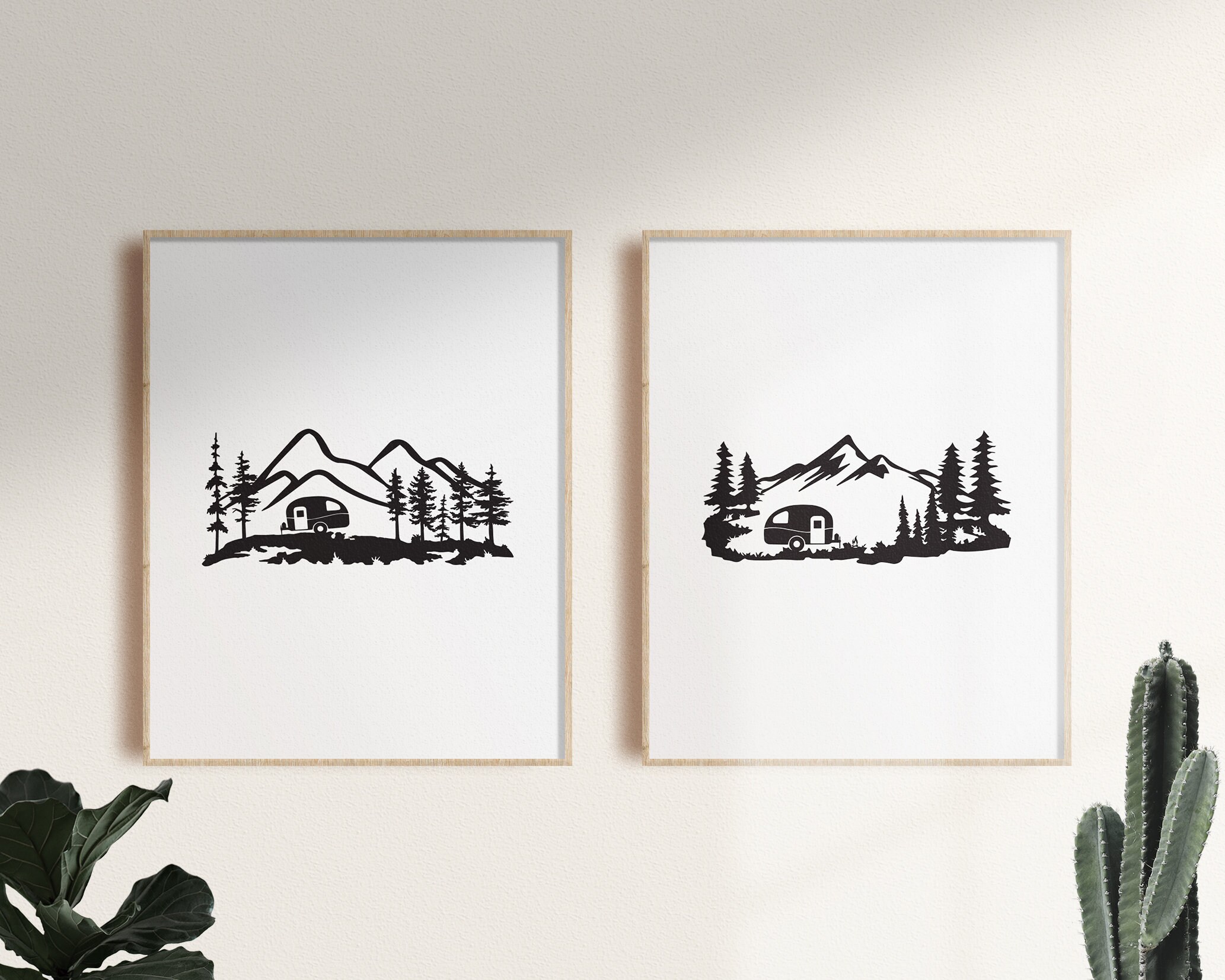Camper in Mountain Scene SVG Camping Family Silhouette RV | Etsy