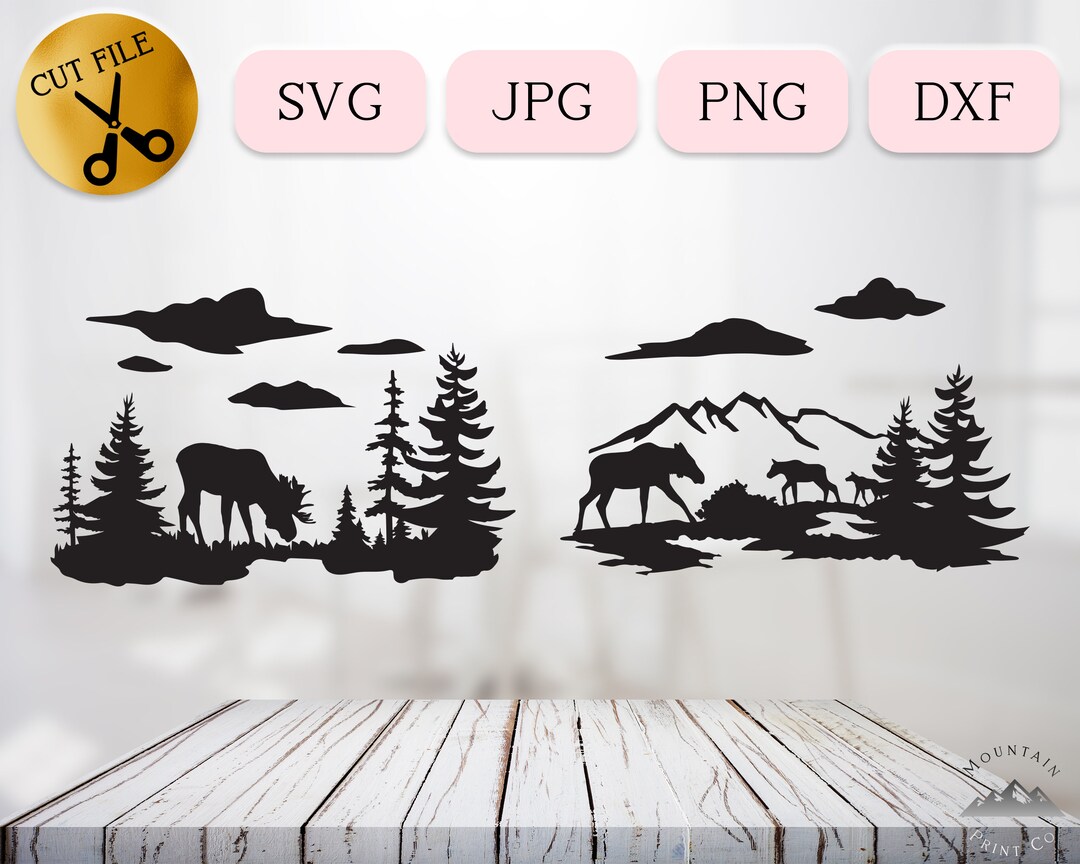 Grazing Moose Svg, Family of Moose Silhouette, Cricut Cut File ...