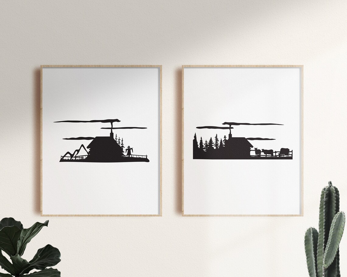 Rural Farm Scenes Svg Fenced Farmhouse Silhouette Forest - Etsy