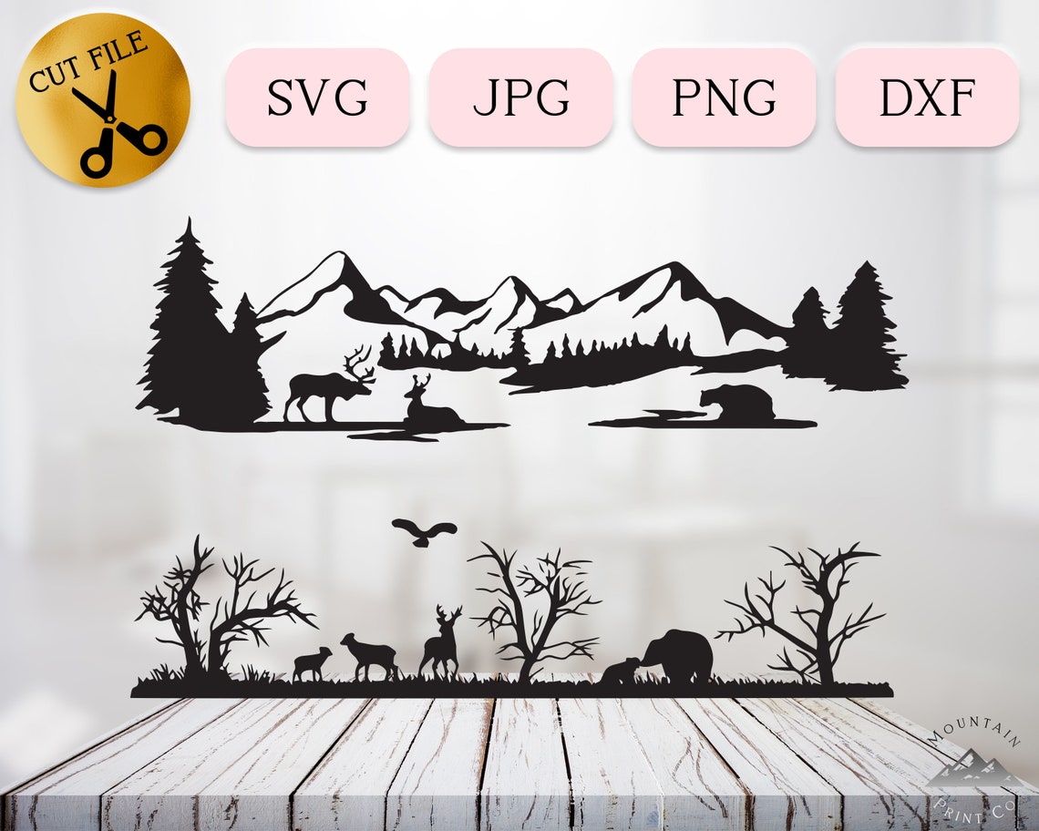 Nature Wildlife Scene SVG Bundle Snowy Mountain Forest | Etsy