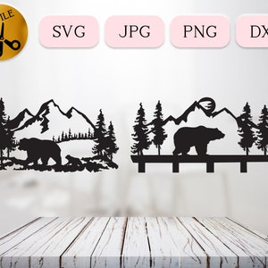 Wild Bear Svg, Mountain Bear Clipart, Bear in Forest Silhouette, Spruce ...