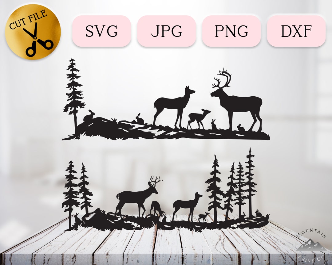 Deer Family SVG Bundle, Wild Rabbit Svg, Grass Woods Nature Silhouette ...