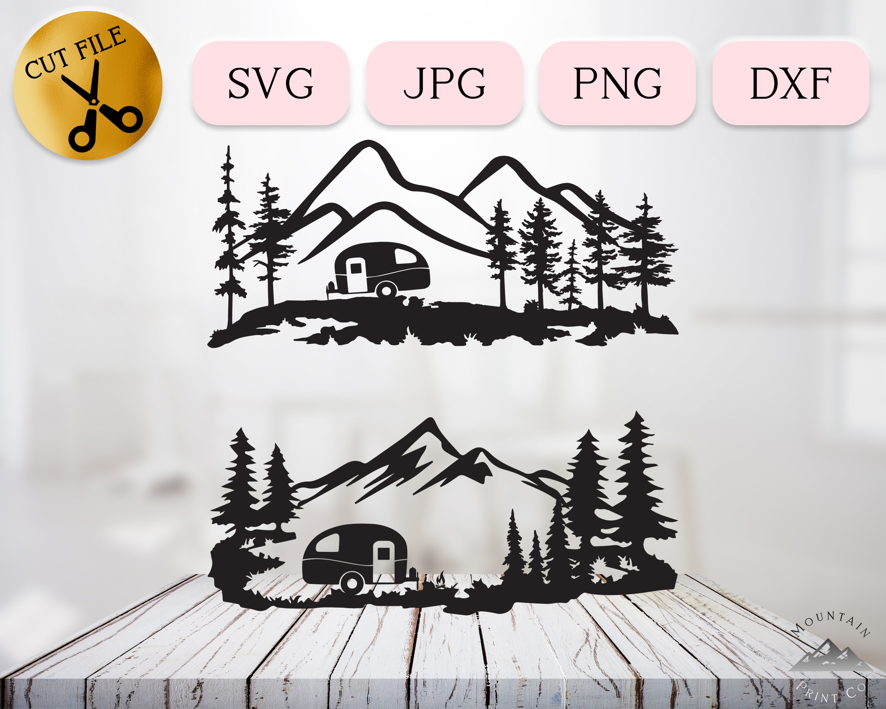 Camper in Mountain Scene SVG Camping Family Silhouette RV - Etsy Canada