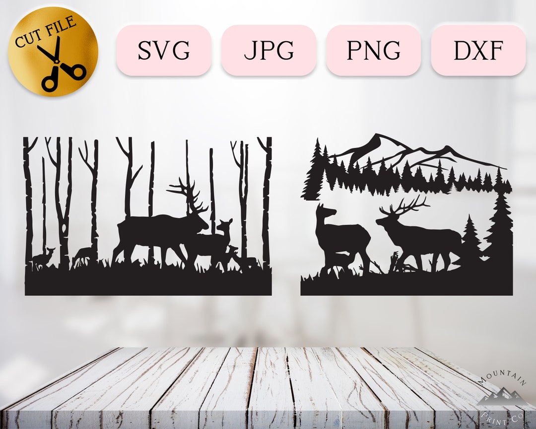 Elk Family SVG Bundle, Wild Elk Silhouette Woods, Forest Deer Clipart ...