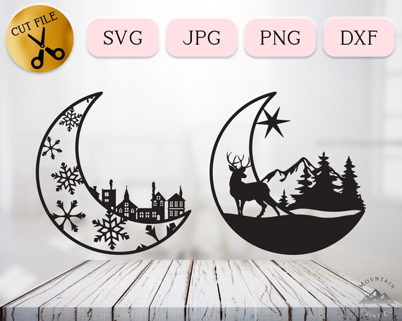 Christmas Moon SVG Bundle Snowy Christmas Village Scene Deer | Etsy