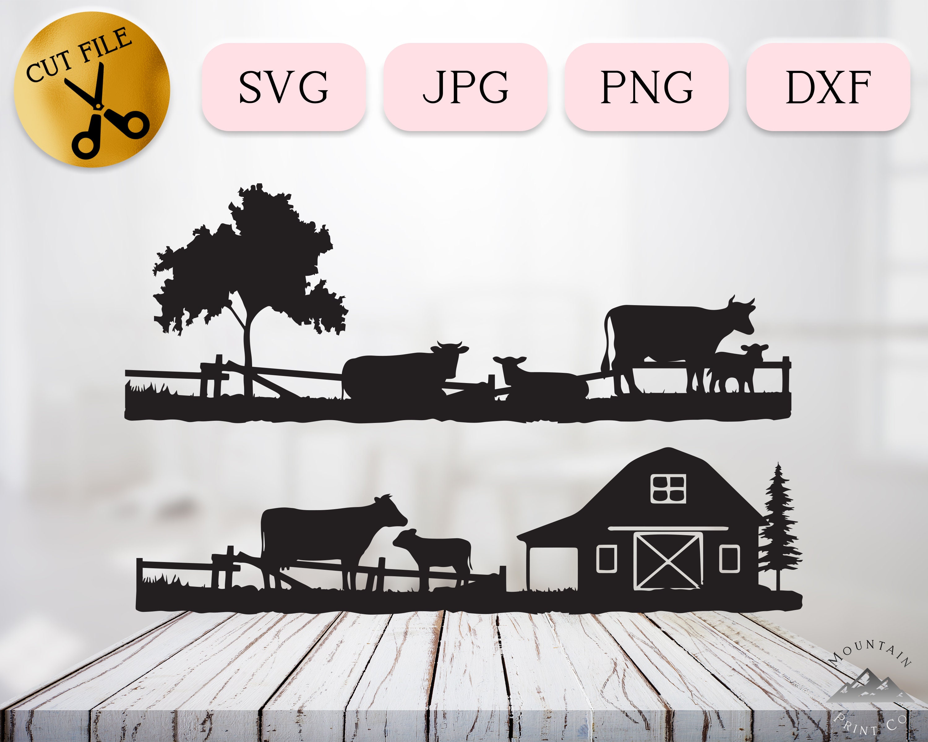 Cows in Field SVG Bundle, Connectable Cow Scenes, Dairy Cow in Field ...