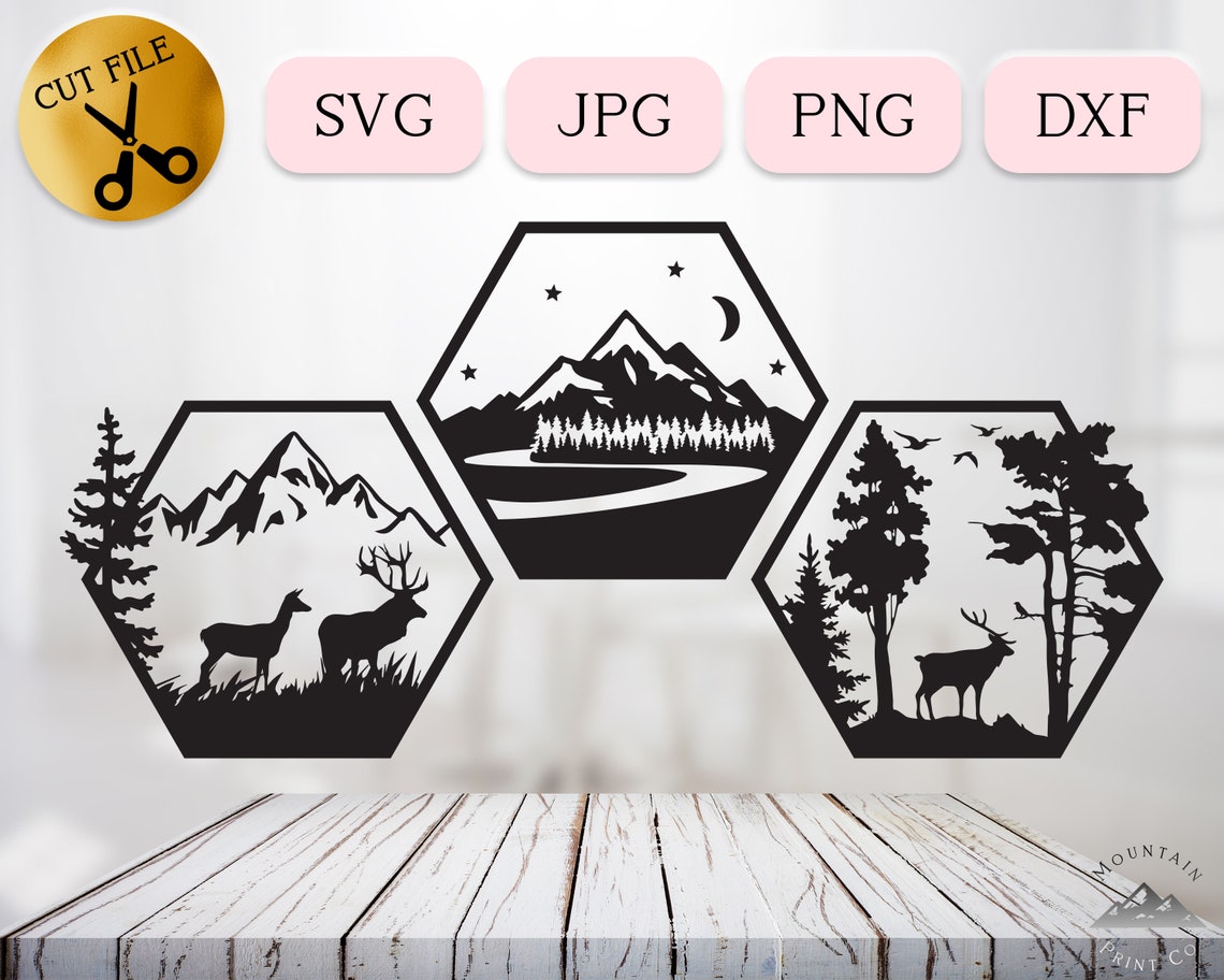 Hexagon Tiles SVG, Woodland Deer Svg, Geometric Nature Svg Cricut ...